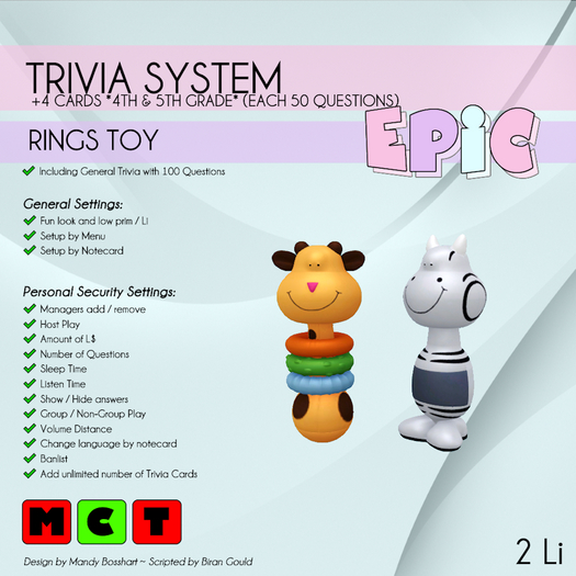 Second Life Marketplace - [EPIC Trivia System] Rings Toy (+4 Cards ...